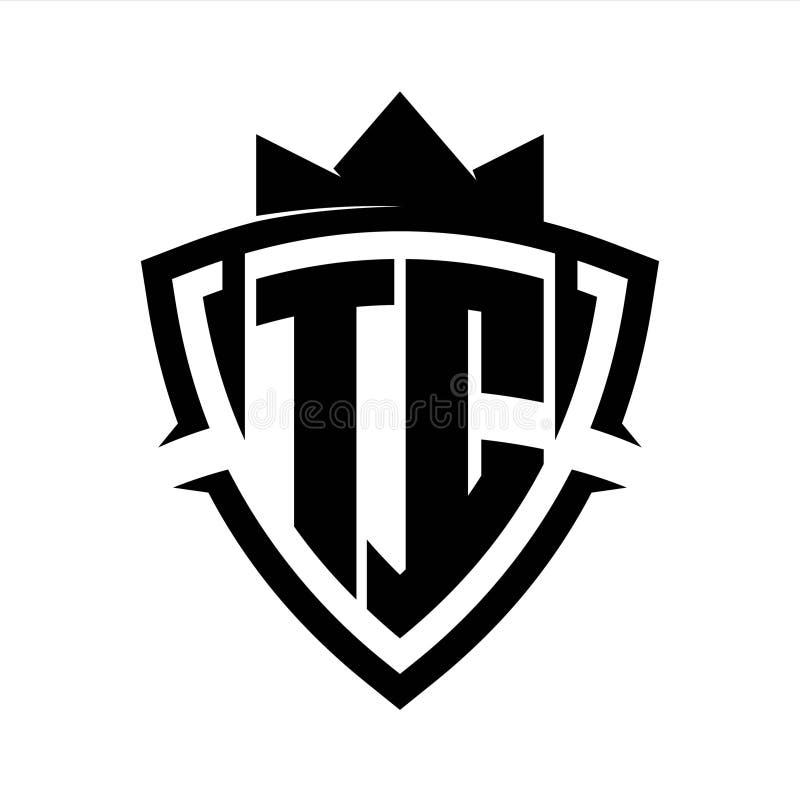 TC Letter Bold Monogram Triangle Curve Shield Shape with Crown Black ...
