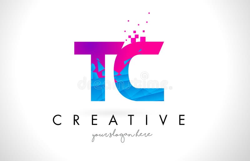 TC T C Letter Logo with Shattered Broken Blue Pink Texture Design ...