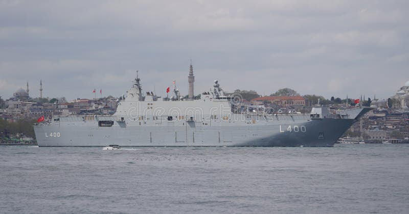 TCG Anadolu Ship Passing Bosphorus, Istanbul Editorial Image - Image of ...