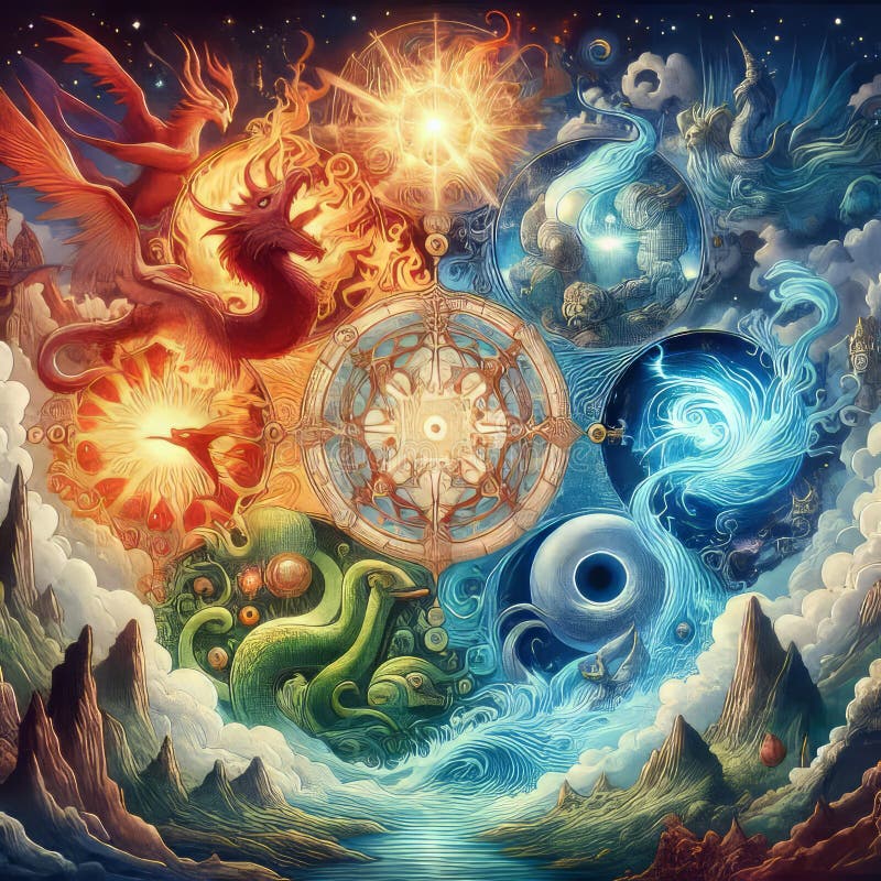 74 21. TCG Artwork Elemental Magic Drawing_ a Magical Drawng Fe Stock ...