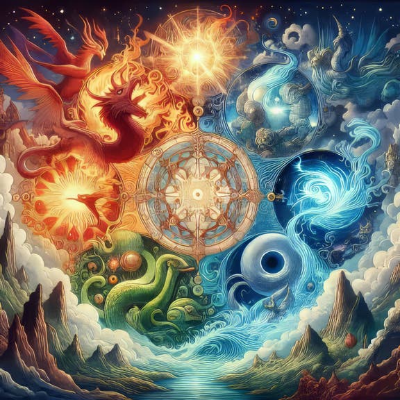 74 21. TCG Artwork Elemental Magic Drawing_ a Magical Drawng Fe Stock ...