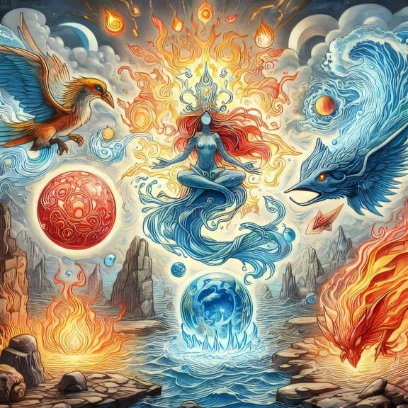 77 21. TCG Artwork Elemental Magic Drawing_ a Magical Drawng Fe Stock ...