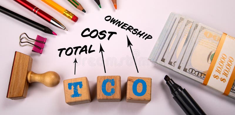TCO Total Cost of Ownership. Office Objects and Money on a White ...