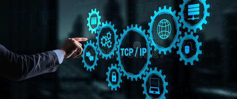 TCP IP. Network Data Transmission Model on Abstract Background Stock ...