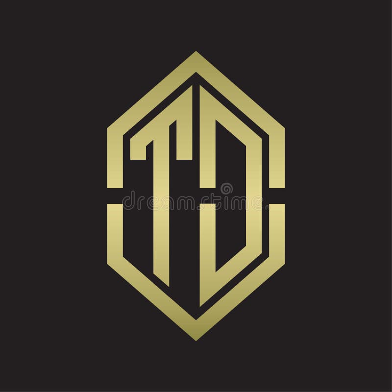 TD Logo Monogram with Hexagon Shape and Outline Slice Style with Gold ...