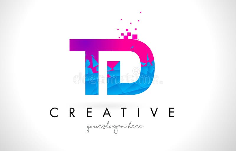 TD T D Letter Logo with Shattered Broken Blue Pink Texture Design ...