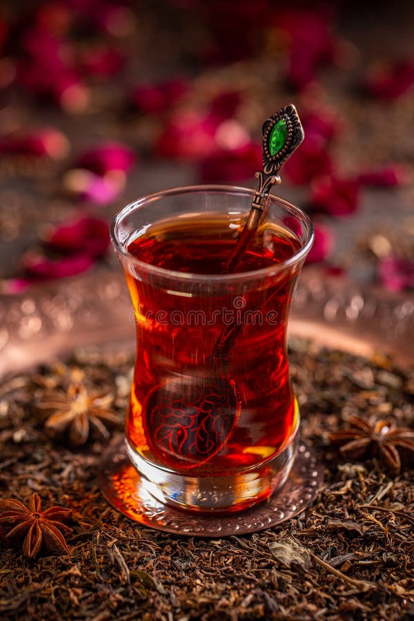 Tea in a Armudu Glass . Armudu Tea on Tray . Turkish or Azerbaijani Tea ...