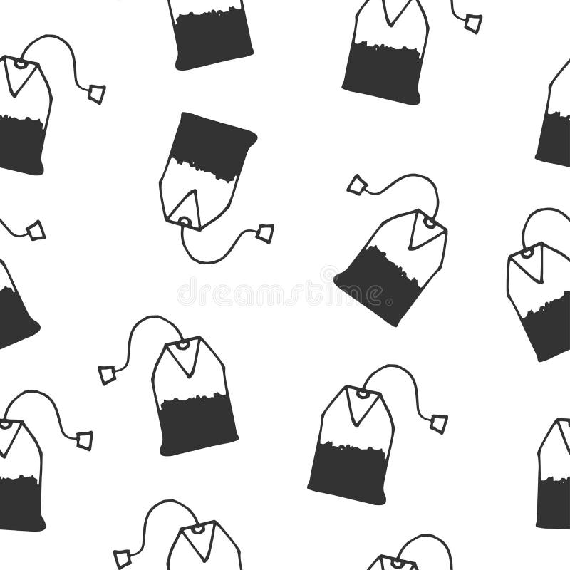 Seamless Tea Bag Pattern Illustration Simple Monochrome Herb Tea Bag ...
