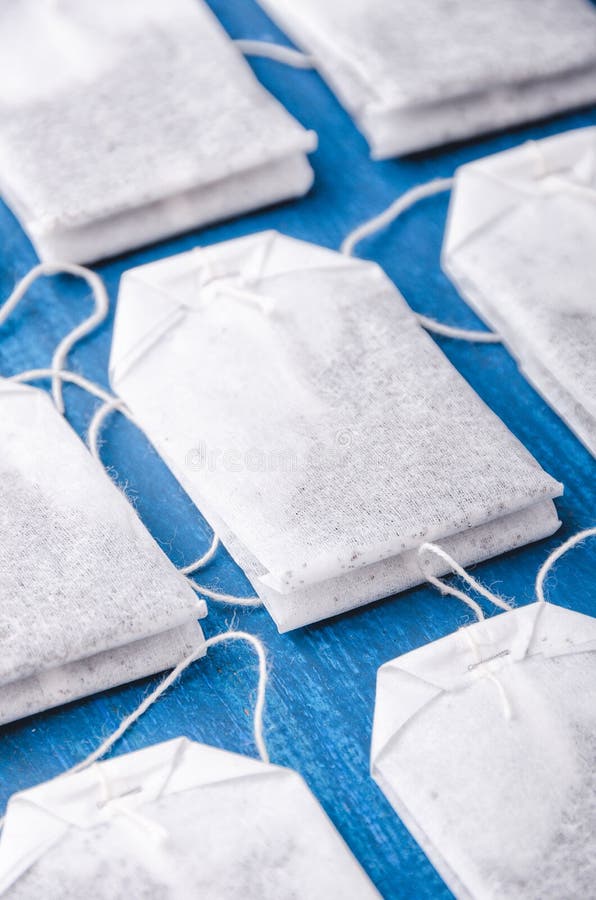 Tea Bag on the Blue Background. Stock Image - Image of healthy ...