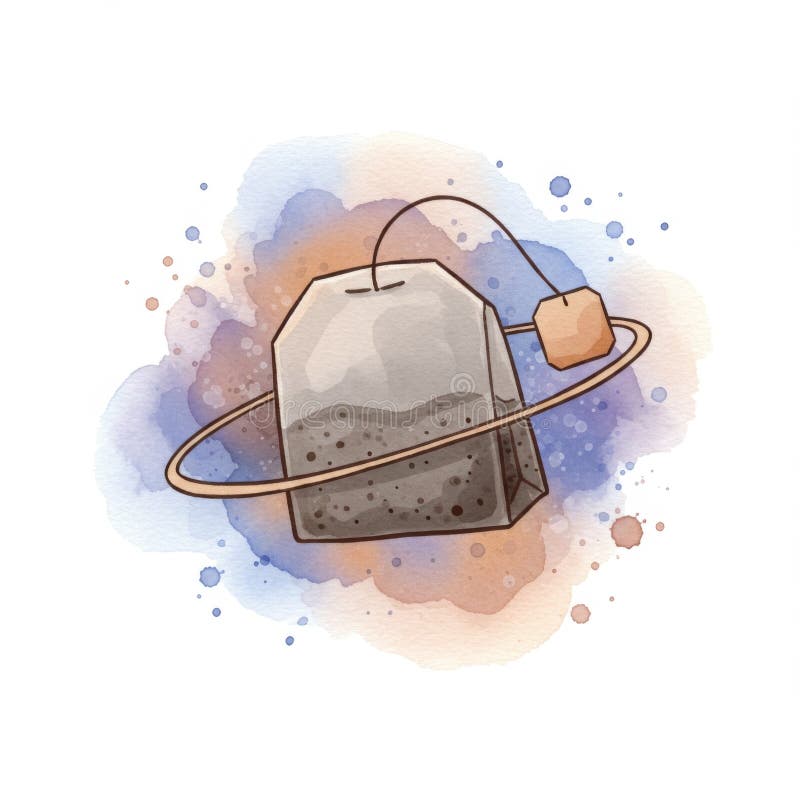Tea Bag Orbiting in Watercolor Space Stock Illustration - Illustration ...