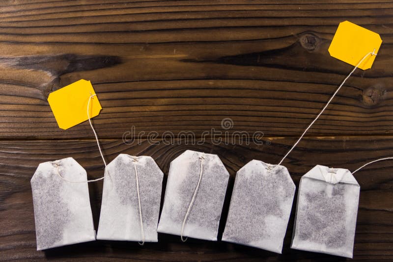 Tea Bags on Wooden Table. Top View Stock Image - Image of aroma ...