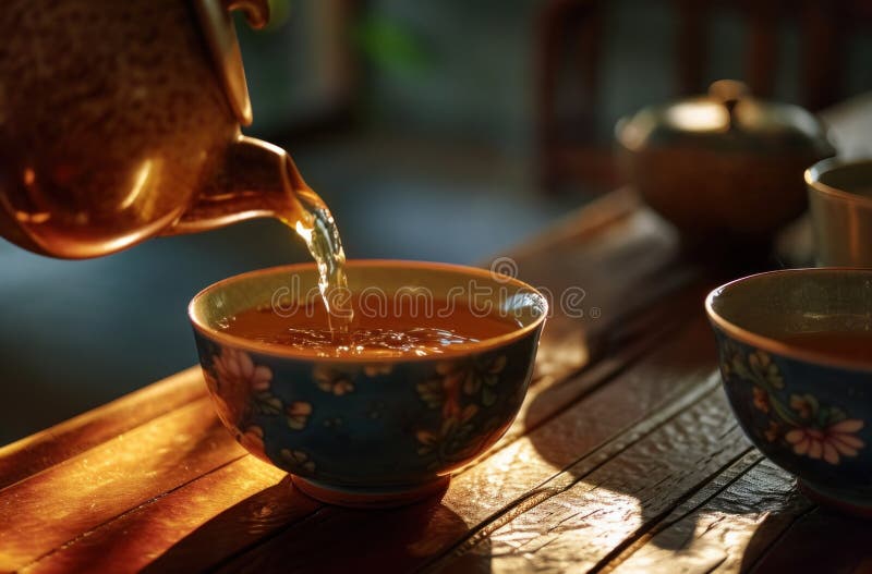 The Tea is Being Poured into a Bowl Stock Illustration - Illustration ...