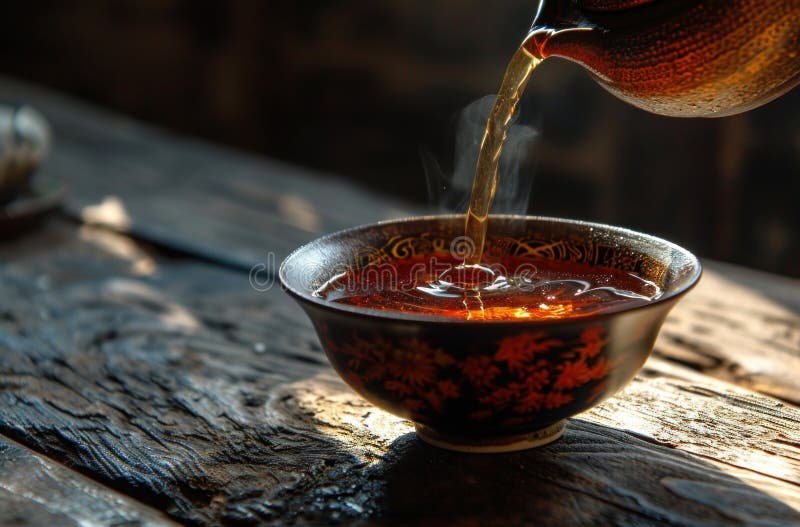 The Tea is Being Poured into a Bowl Stock Illustration - Illustration ...