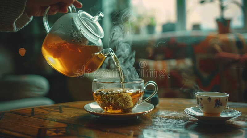 Tea Being Poured into a Cup Stock Image - Image of steam, cafe: 354429315