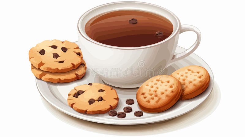 Tea and Biscuits Icon: Cup of Tea with Assorted Biscuits on Saucer ...