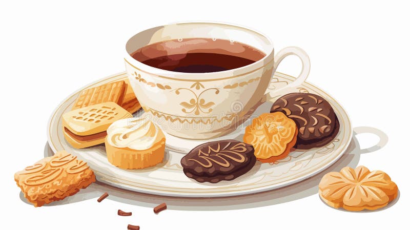 Tea and Biscuits Icon: Cup of Tea with Assorted Biscuits on Saucer ...