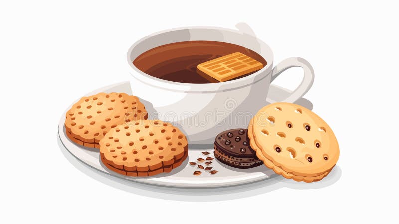 Tea and Biscuits Icon: Cup of Tea with Assorted Biscuits on Saucer ...