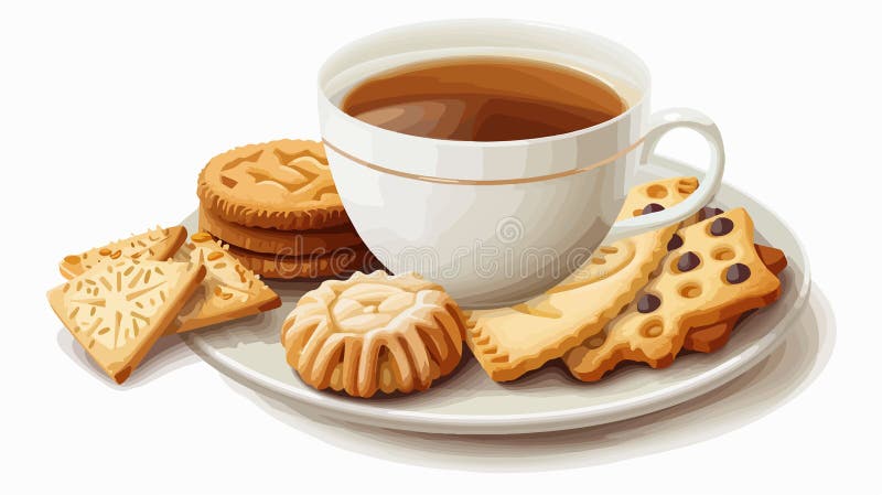 Tea and Biscuits Icon: Cup of Tea with Assorted Biscuits on Saucer ...