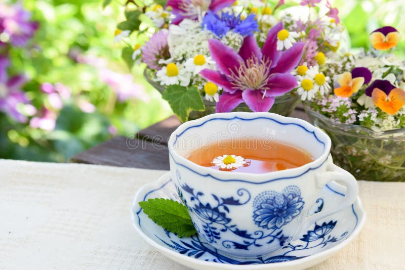 Tea break in garden stock image. Image of leaf, clematis - 72347681