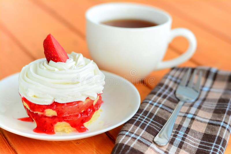 Tea Break with Strawberry Cake Stock Image - Image of copy, fork: 63925017