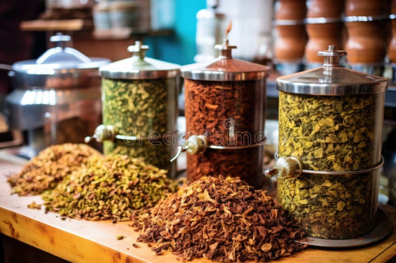 Tea Brewing Process with Different Types of Tea Leaves Stock ...