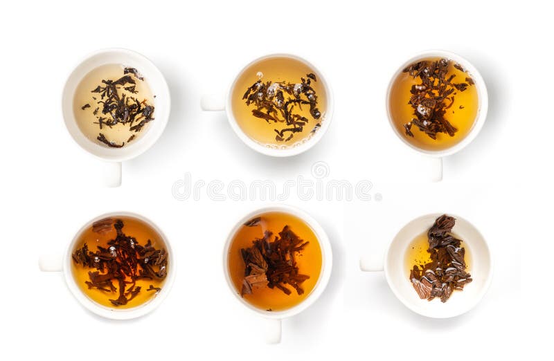 Tea Brewing Process in White Cup Isolated, Stages of Brewing Black Tea ...