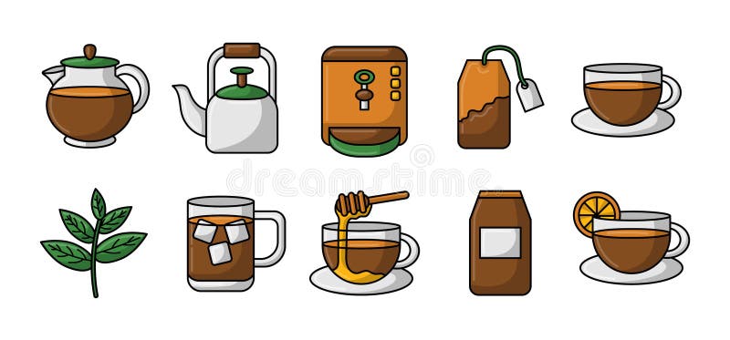 Tea Brewing Vector Set, Tea Time Vector Set, Tea Flat Icon Design ...
