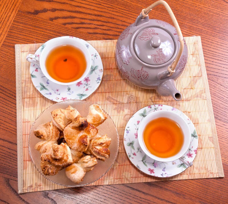 Tea and buns stock image. Image of domestic, drink, plate - 25580529