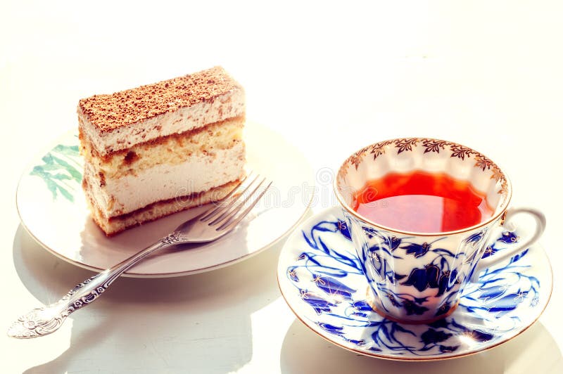 Tea with cake stock photo. Image of cake, brown, cuisine - 40350444