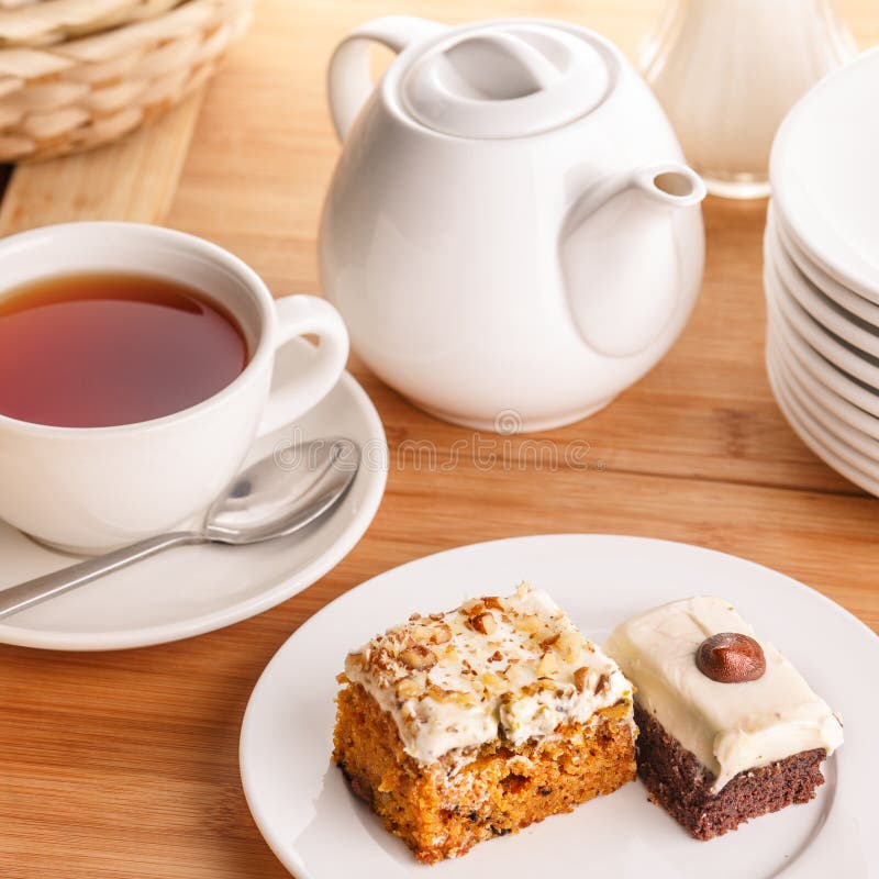 Tea and cake slices stock photo. Image of baking, chocolate - 37636798