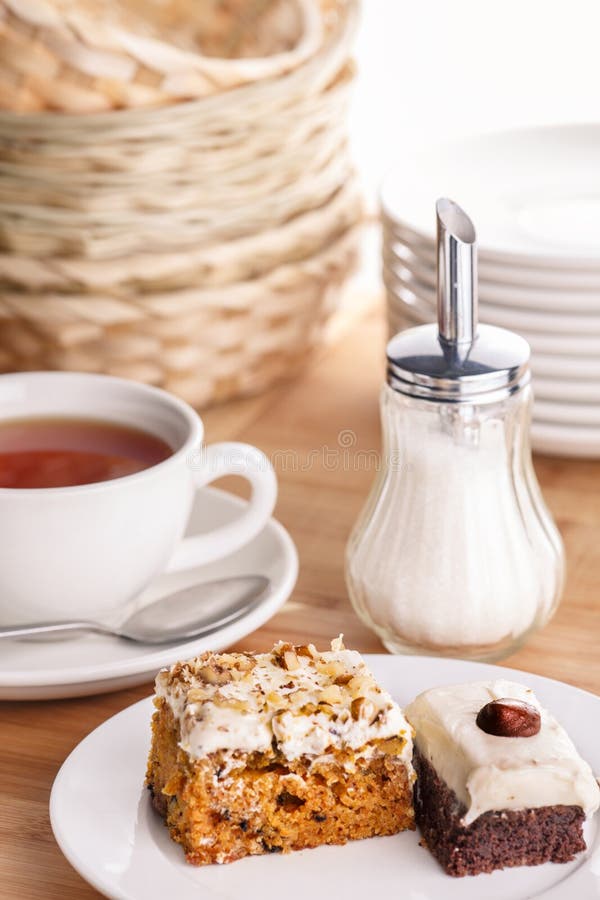 Tea and cake slices stock photo. Image of sunny, brown - 37636916
