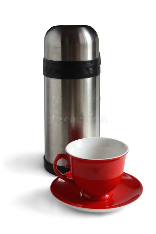 Tea Cap and Thermos. Isolated on White Background Stock Image - Image ...