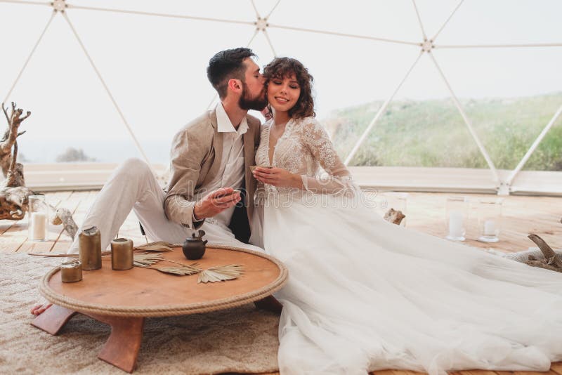 Boho Wedding Table for a Newlywed Banquet. Stock Image - Image of groom ...