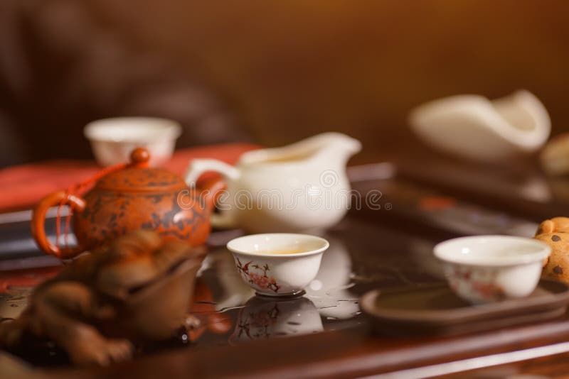 Tea Ceremony. Master Pours the Tea on the Cups Stock Photo - Image of ...