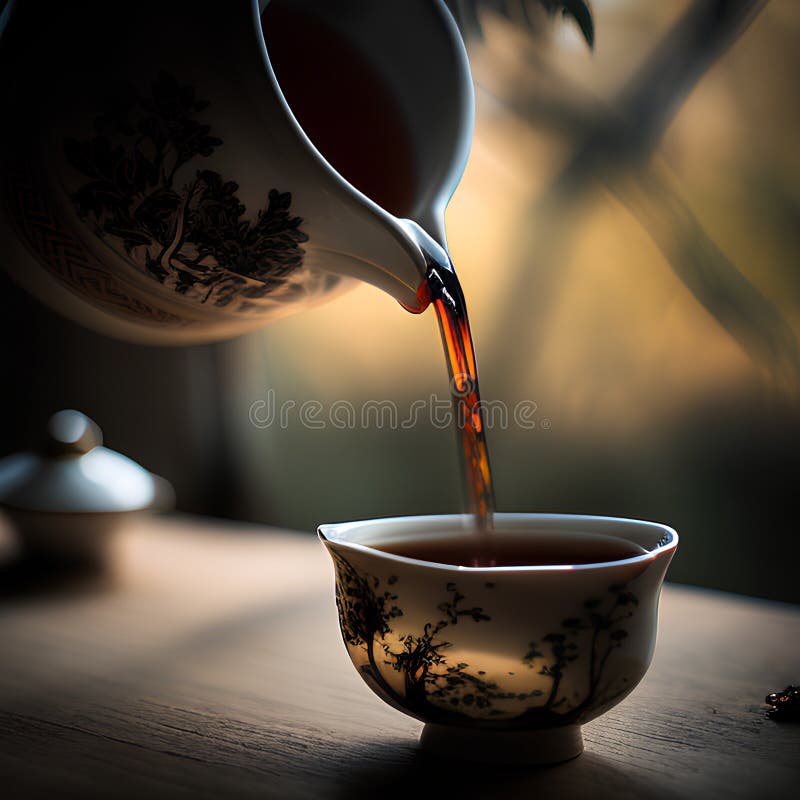 Tea Ceremony, Pouring Tea from a Teapot into a Cup Stock Illustration ...