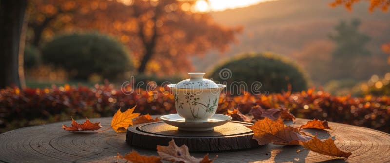 Tea Ceremony at Sunset with Autumn Garden View Stock Image - Image of ...