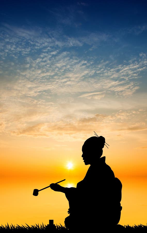 Tea ceremony at sunset stock illustration. Illustration of overcast ...