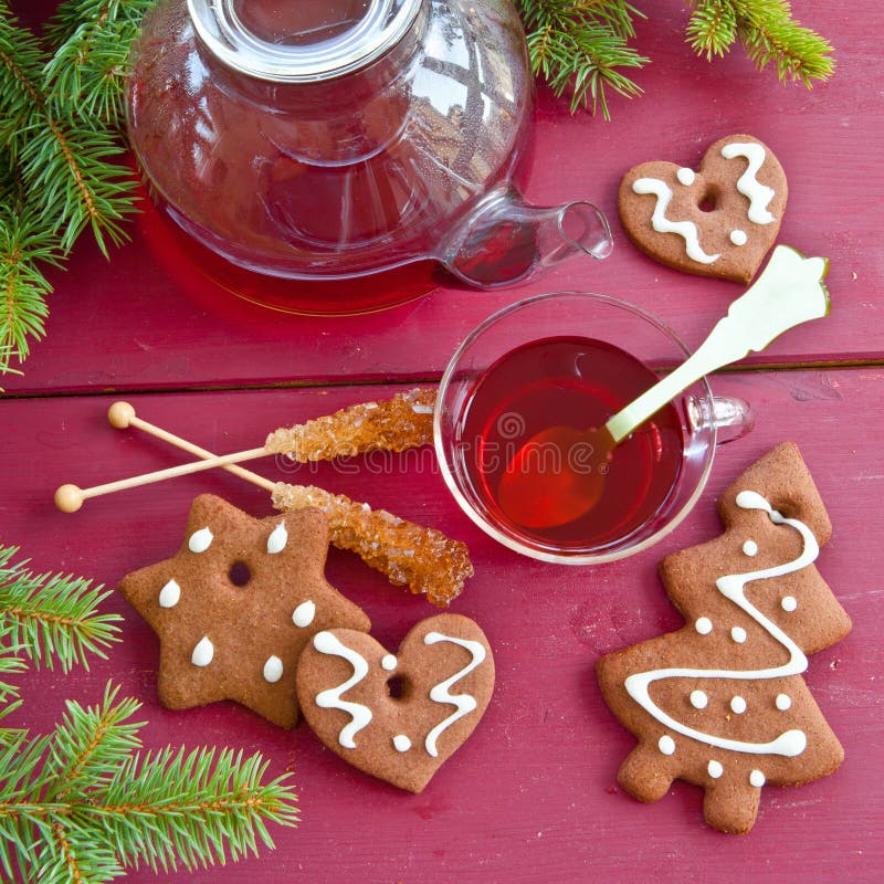 Tea and christmas cookies stock image. Image of cookies - 44638787