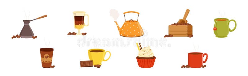 Tea and Coffee Brewing and Preparation Vector Set Stock Vector ...