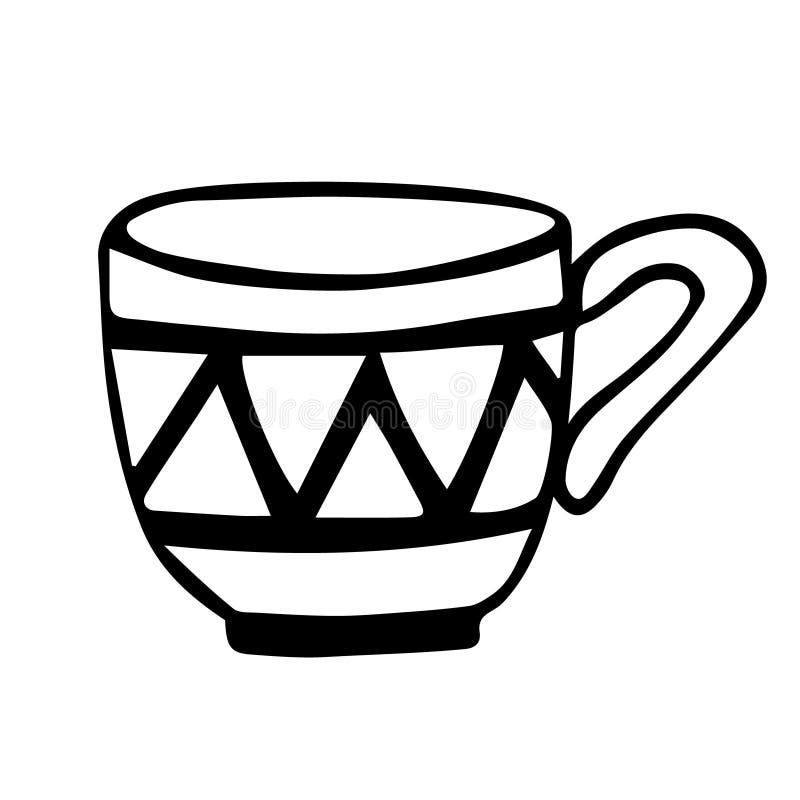 Tea or Coffee Cup with Geometric Pattern. Hand Drawn Black Doodle ...