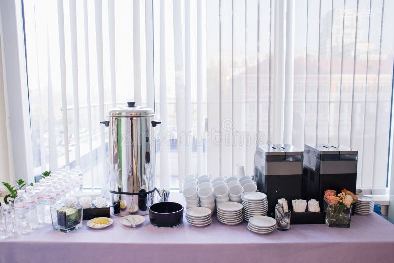 Tea and Coffee Machine on the Buffet Table Stock Photo - Image of hotel ...