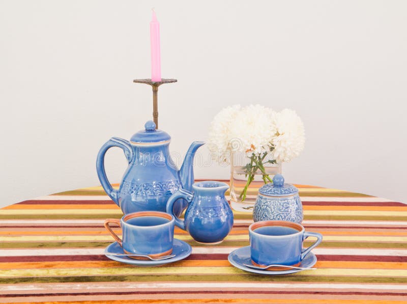 Tea or coffee set on table stock photo. Image of aroma - 28760904