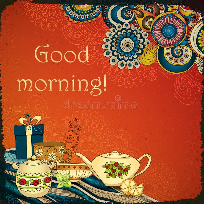 Tea, Coffee and Sweets Doodle Template Pattern. Stock Vector ...