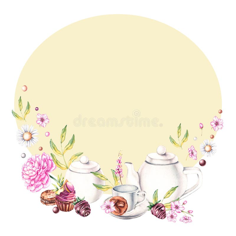 Watercolor Illustration Tea Party Cakes Stock Photos - Free & Royalty ...