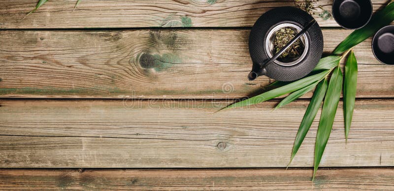 Tea Composition Flat Lay, Teapot with Dry Tea Leaves, Making Tea Stock ...