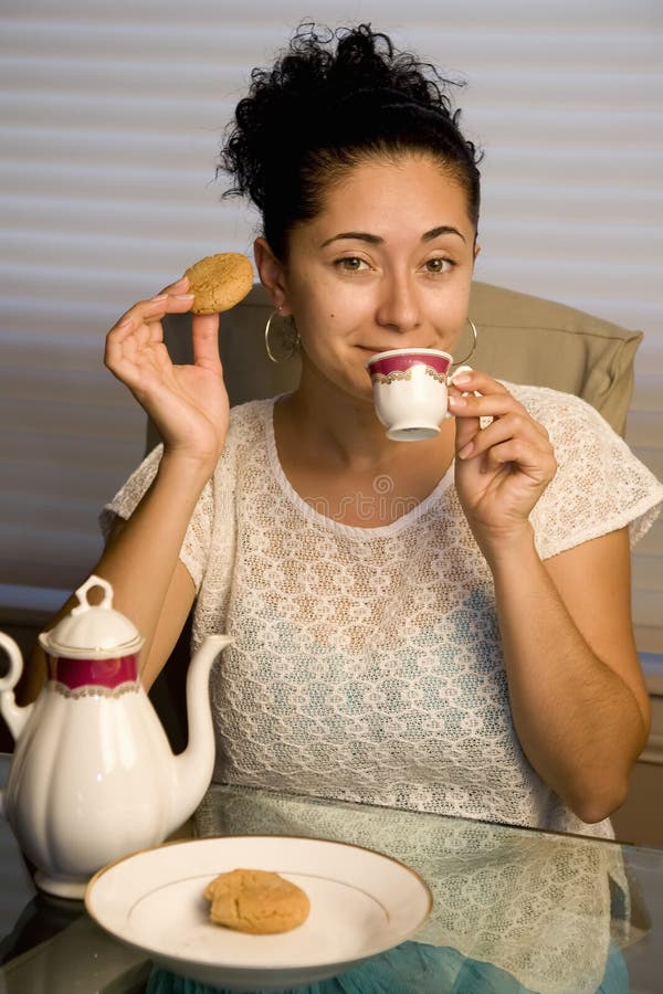 Tea and cookies stock photo. Image of beautiful, girl - 7165570