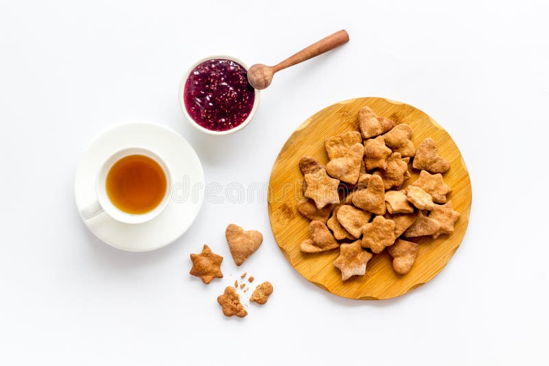 Tea with Cookies and Berry Jam at Home Top View Stock Image - Image of ...