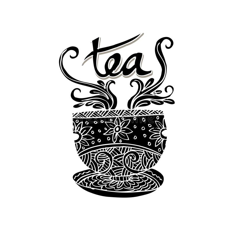 Tea Cup with Abstract Ornament. Stock Illustration - Illustration of ...