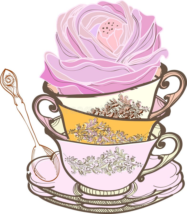 Tea Cup Background with Flower Stock Vector - Illustration of teaspoon ...