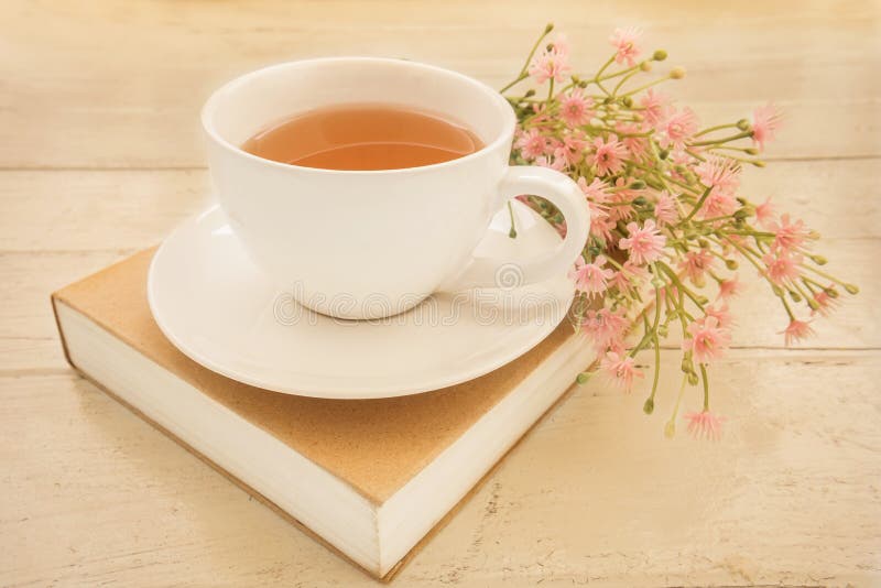 Tea Cup on Book, Vintage Style Light Stock Image - Image of beverage ...